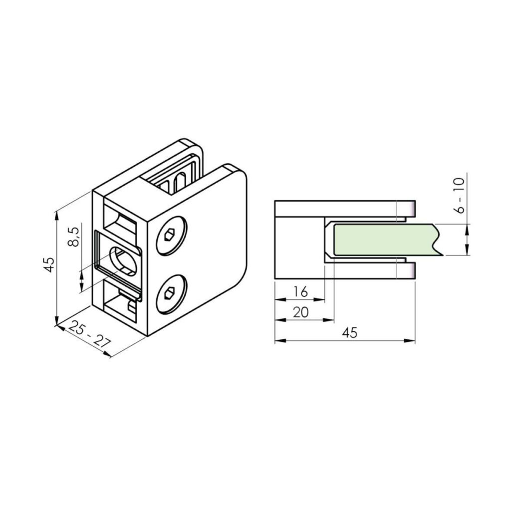 Flat Back Square Glass Clamps | The Glass Warehouse