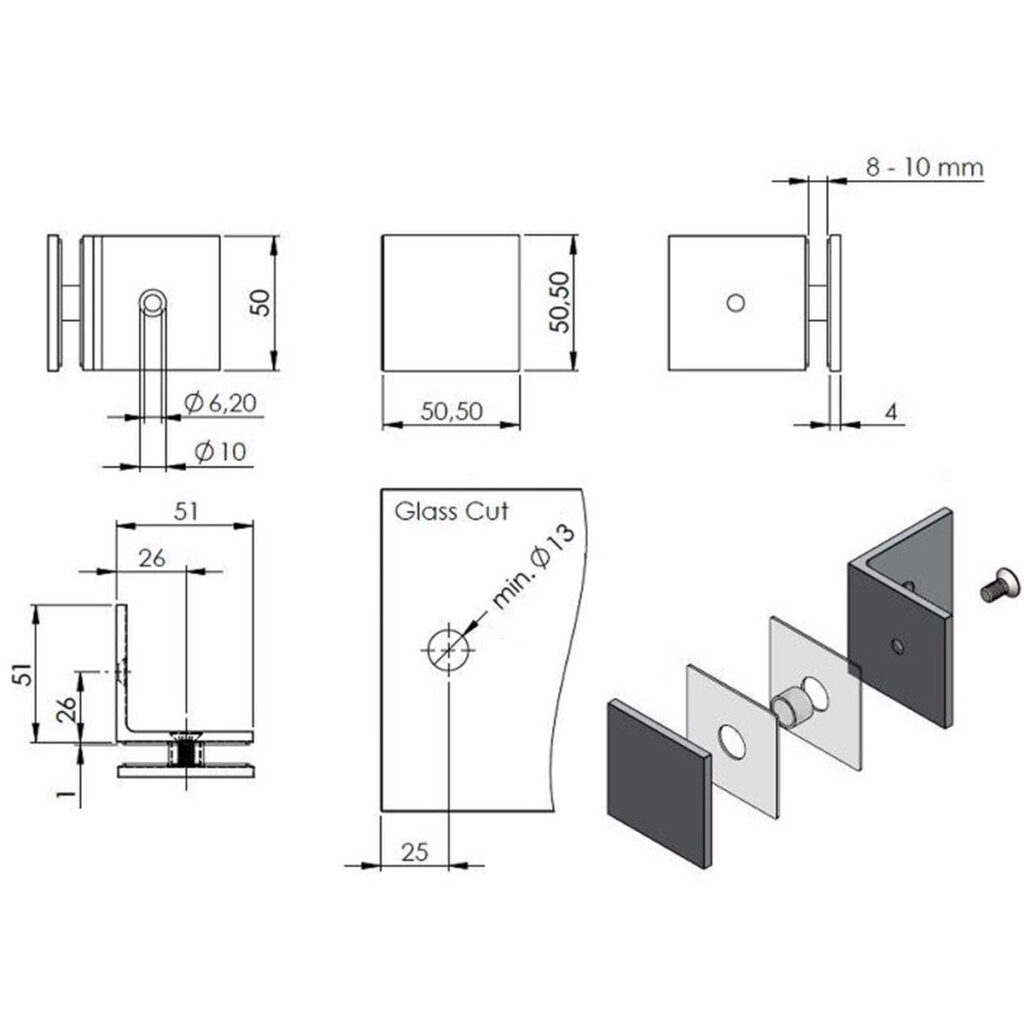 Glass To Wall Shower Screen Bracket | For 8mm and 10mm Glass